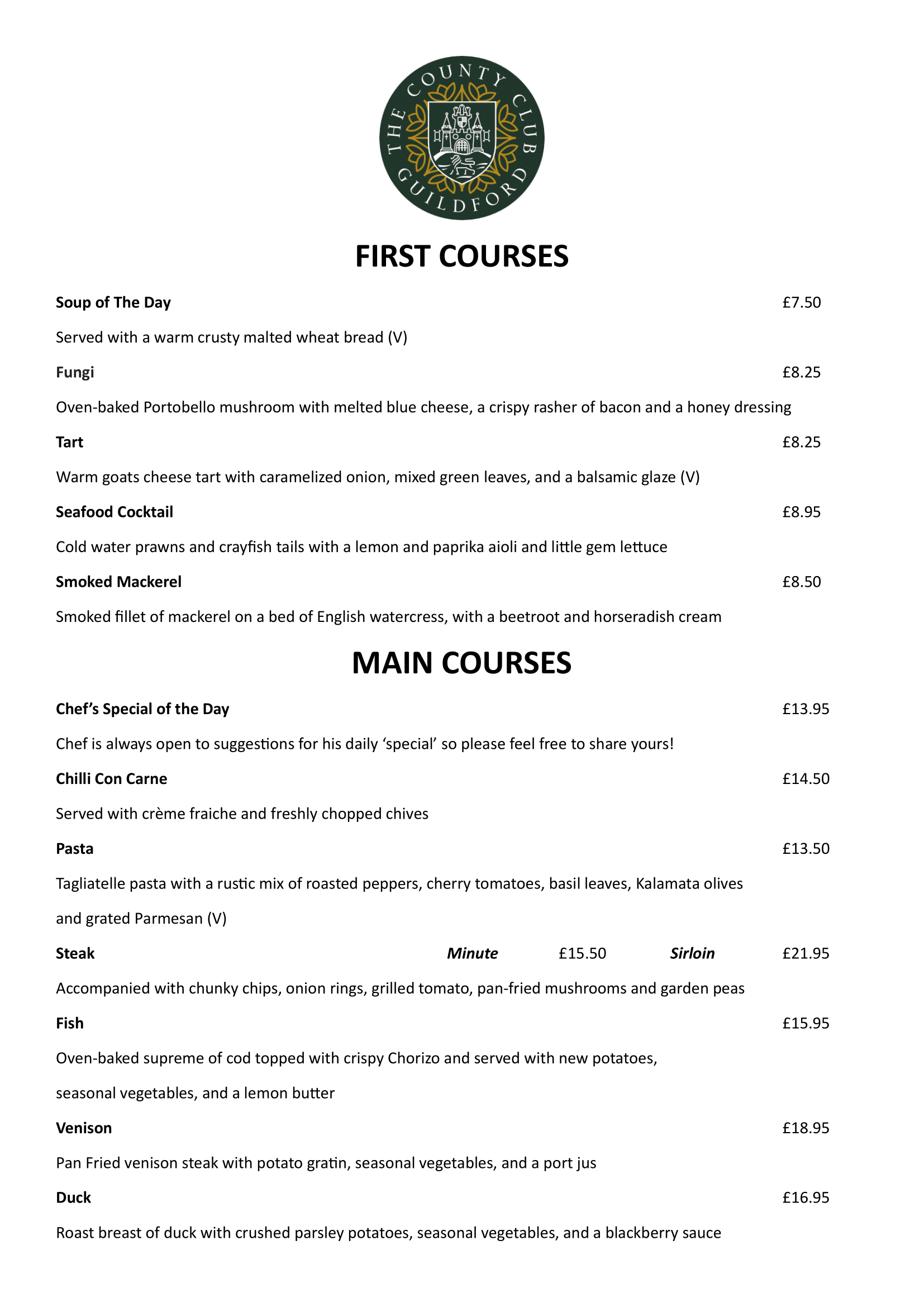 Menus | County Club